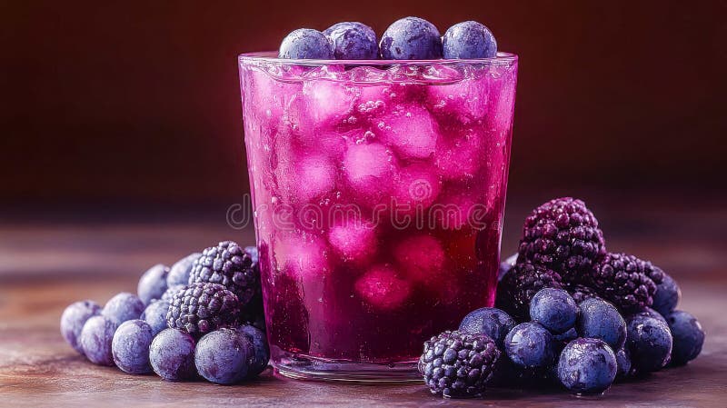 Refreshing Acai and Grape Juice in a Glass with Ice Cubes and Mint ...