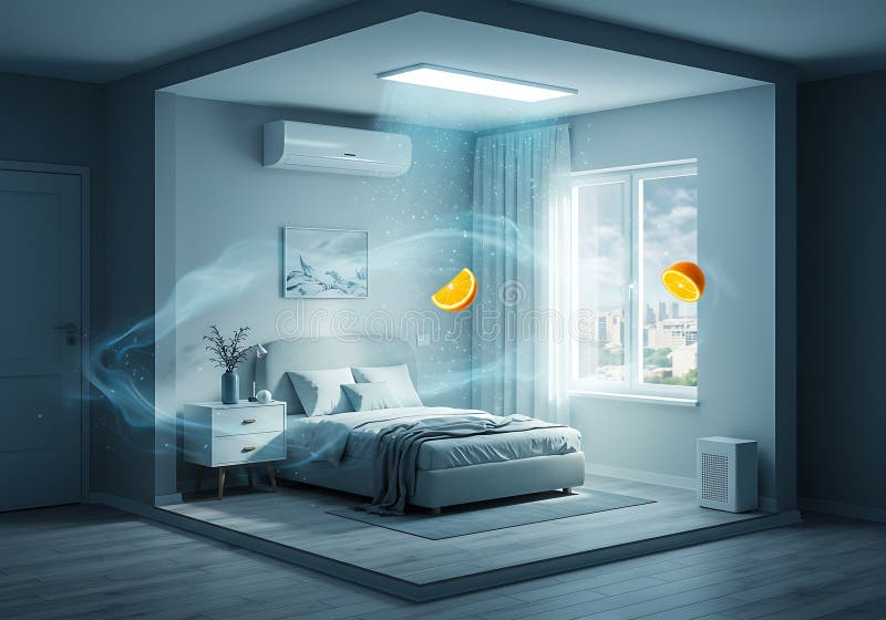 Refreshing Air Purifier in Modern Bedroom: Clean Air, Fresh Scent, and ...