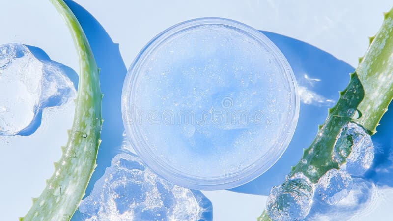 Refreshing Aloe Vera Gel with Ice Cubes on Light Blue Stock ...