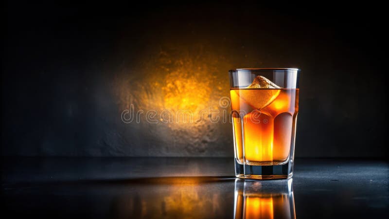 A Refreshing Amber Beverage in a Crystal Glass with Ice Cubes Against a ...