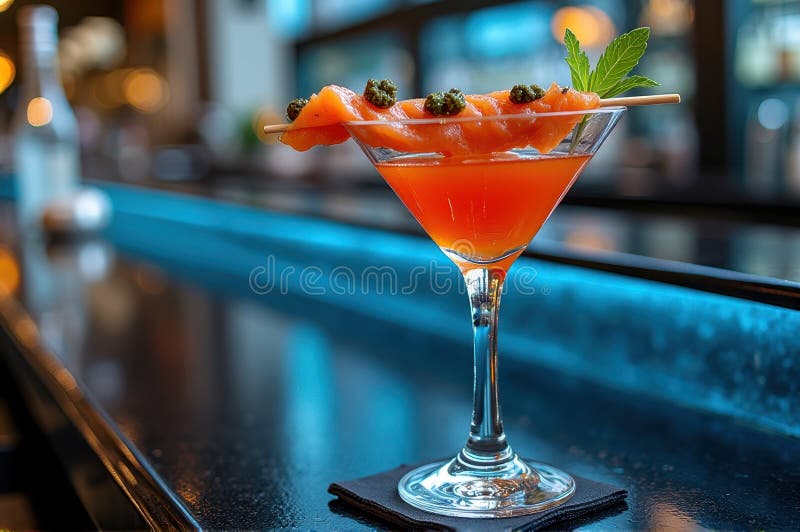 Refreshing Aperitif with Smoked Salmon and Caviar in a Stylish Cocktail ...