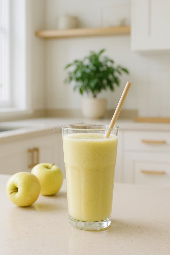 Refreshing Apple Banana Smoothie in Modern Kitchen Setting Stock Photo ...