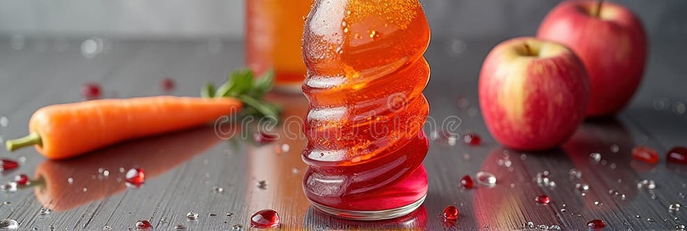 Refreshing Apple Carrot Juice Splash with Bubbles on a Reflective ...
