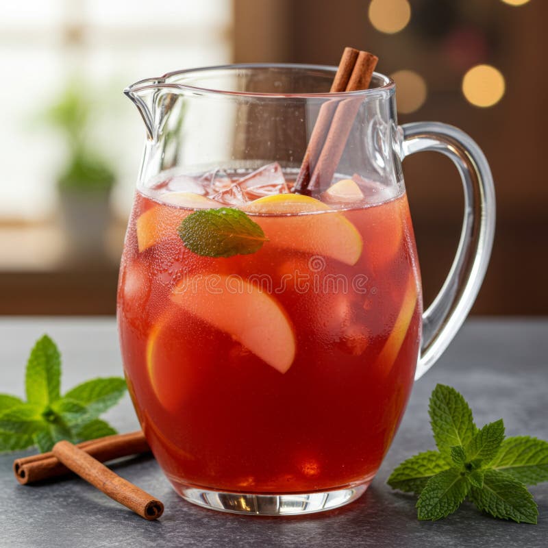 Refreshing Apple Cinnamon Sangria in Glass Pitcher Stock Illustration ...