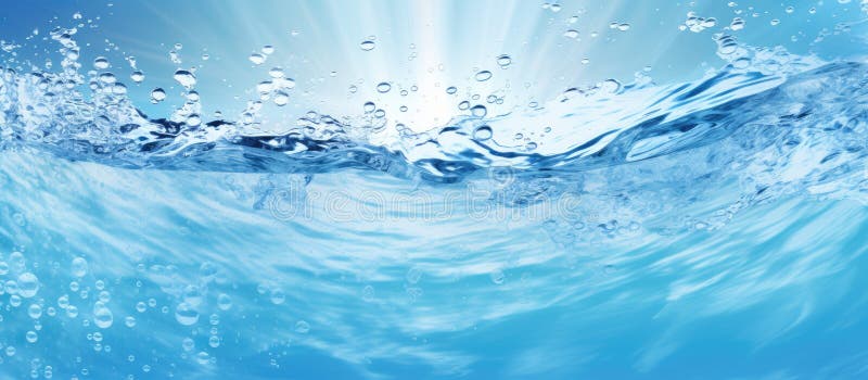 Refreshing Aqua: Crystal Clear Water Surface with Bubbles Stock ...