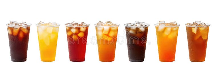 Refreshing Array of Iced Beverages Displayed in Clear Cups with Ice ...