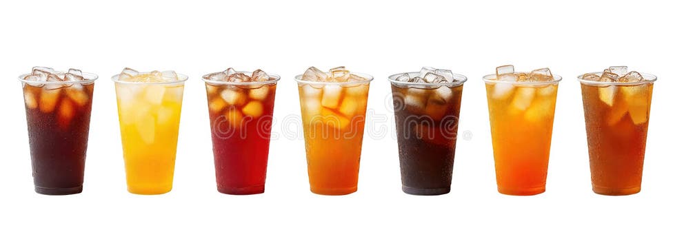 Refreshing Array of Iced Beverages Displayed in Clear Cups with Ice ...