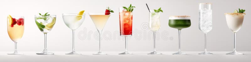 A Refreshing Array Variety of Classic Cocktails Isolated on a Clean ...