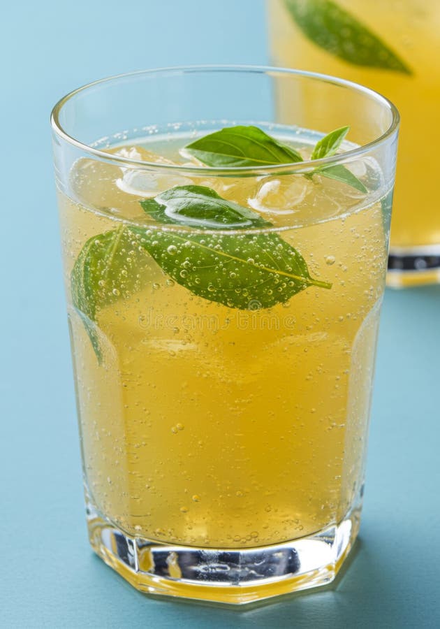 Basil and Lemon Spritz Two Glasses of Lemonade with Basil Leaves on a ...