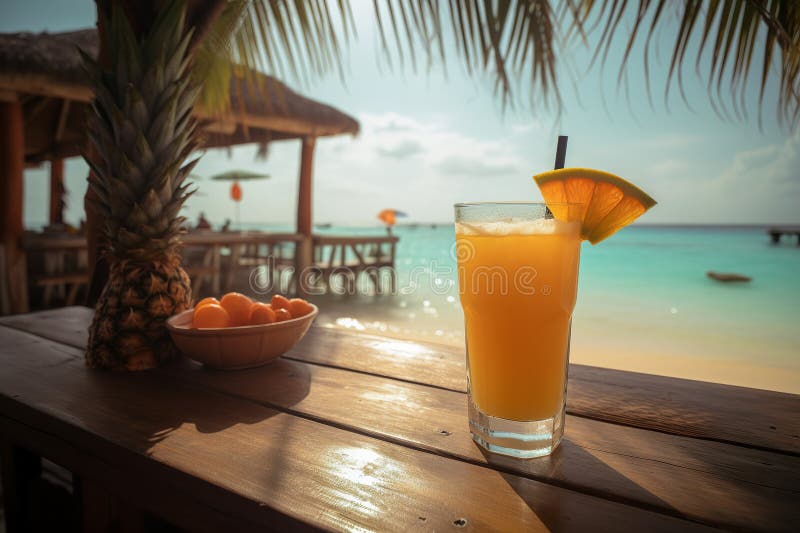 Refreshing Beach Juice with Crystal Clear Waters and Palm Trees in the ...