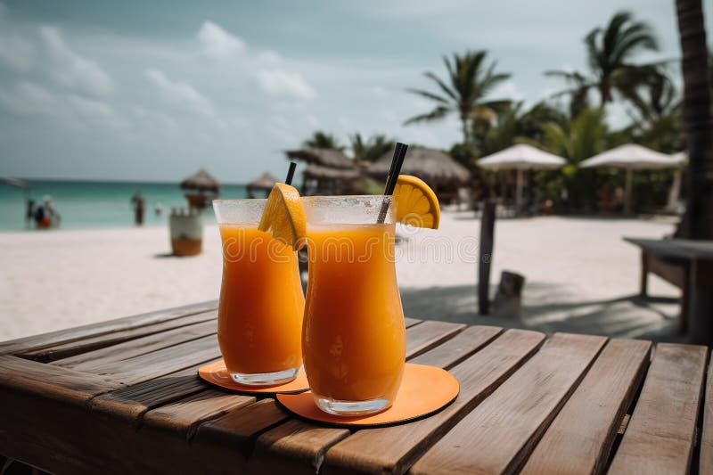 Refreshing Beach Juice with Crystal Clear Waters and Palm Trees in the ...