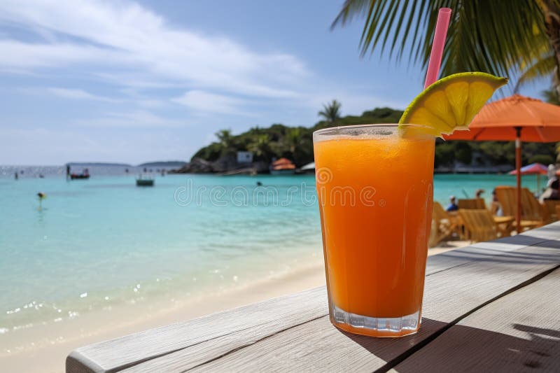 Refreshing Beach Juice with Crystal Clear Waters and Palm Trees in the ...