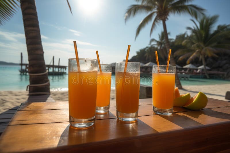 Refreshing Beach Juice with Crystal Clear Waters and Palm Trees in the ...
