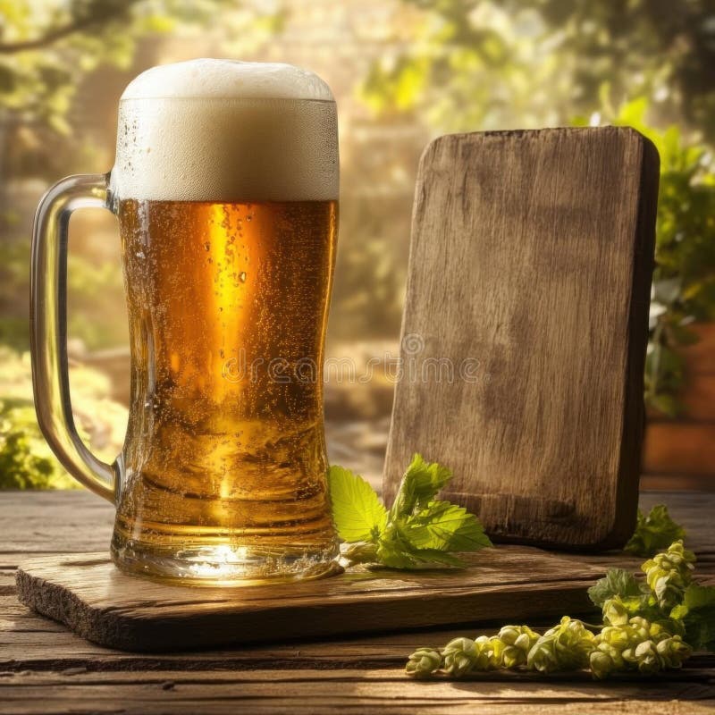 Refreshing Beer in a Glass, Rustic Setting Stock Illustration ...