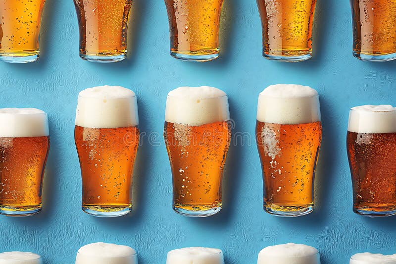 Refreshing Beer Glasses Pattern on Blue Background Stock Illustration ...