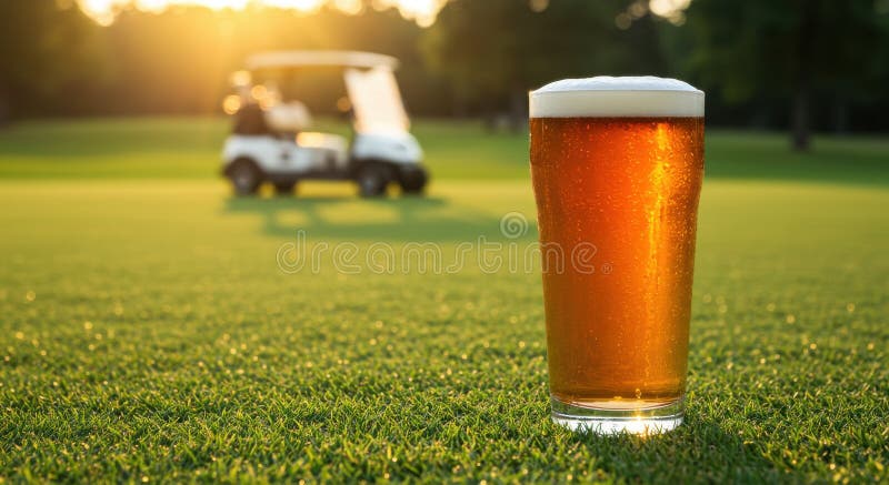 Refreshing Beer on a Golf Course, Evening Relaxation Scene Stock ...