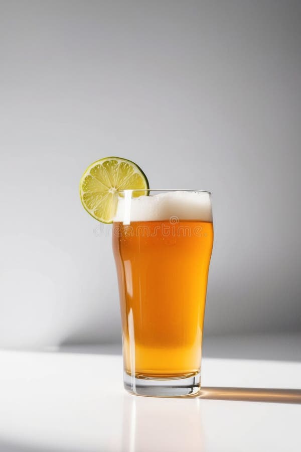 Refreshing Beer with Lime Slice in Glass. Stock Image - Image of ...