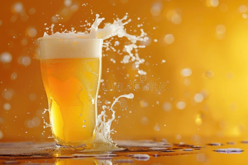 Refreshing Beer Splash in Glass on Dark Background with Bokeh Lights ...