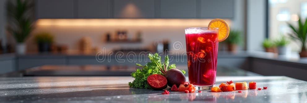 Refreshing Beet and Orange Juice with Fresh Garnish in Modern Kitchen ...