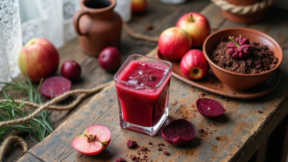 Refreshing Beetroot and Apple Juice with Fresh Ingredients on Rustic ...