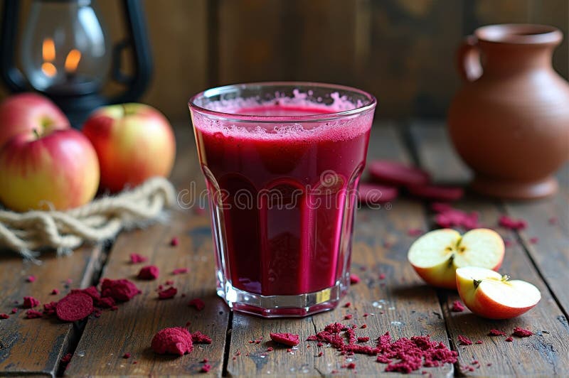 Refreshing Beetroot and Apple Juice in a Glass with Fresh Ingredients ...