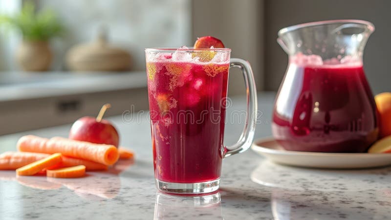 Refreshing Beetroot and Apple Juice in Glass on Kitchen Counter Stock ...