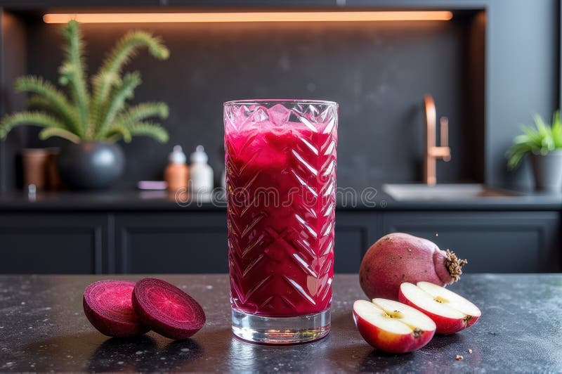 Refreshing Beetroot and Apple Juice in Modern Kitchen Setting Stock ...