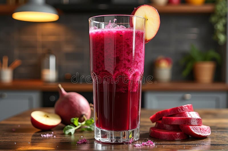 Refreshing Beetroot and Apple Juice in a Tall Glass with Fresh ...