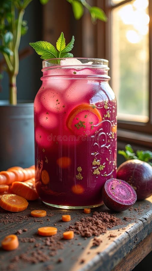 Refreshing Beetroot and Carrot Iced Tea with Mint and Citrus in a ...