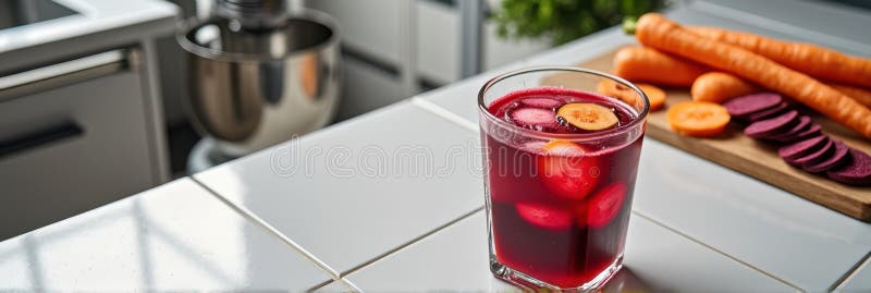 Refreshing Beetroot and Carrot Juice in a Modern Kitchen Stock Photo ...