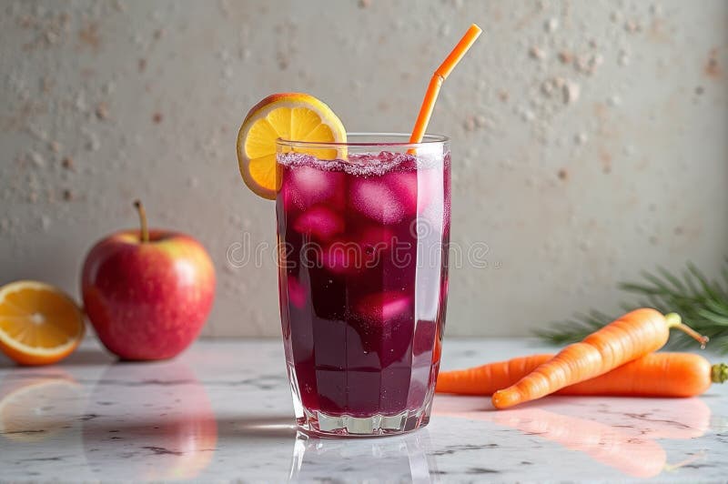 Refreshing Berry Juice with Lemon and Fresh Ingredients on Marble ...