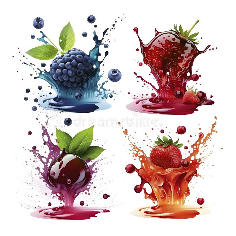 Refreshing Berry Juice Splash for Summer Drinks. Stock Illustration ...
