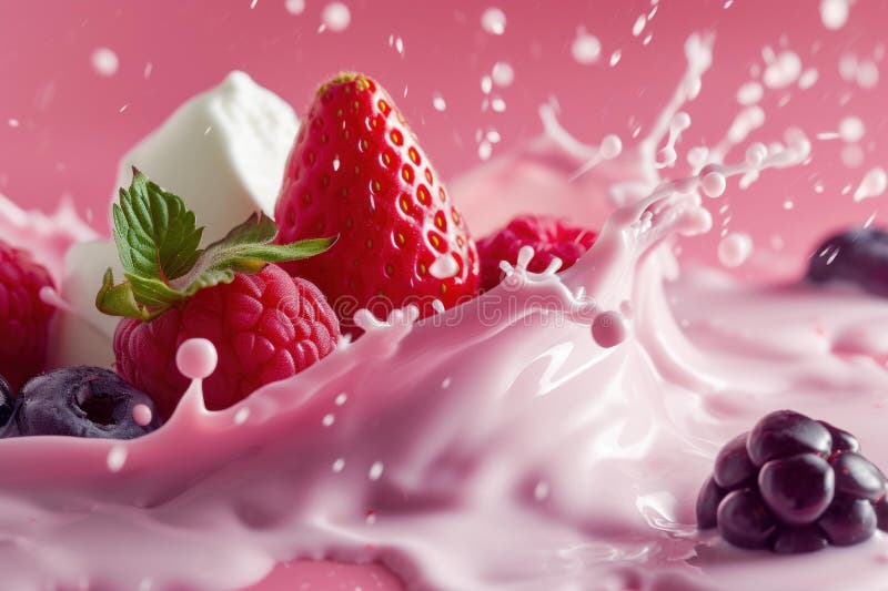 Refreshing Berry Milk Splash. Generate AI Stock Image - Image of berry ...