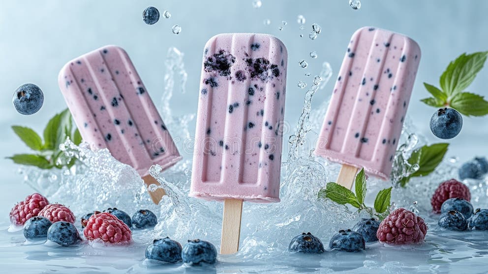 Refreshing Berry Popsicles Splash with Blueberries and Mint Leaves ...