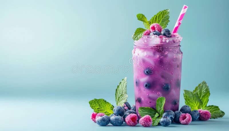 Refreshing Berry Smoothie or Iced Drink Garnished with Fresh Mint on a ...