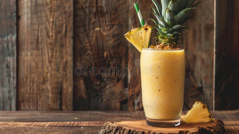 A Pineapple Drink with a Fresh Pineapple Slice Inside Stock Photo ...