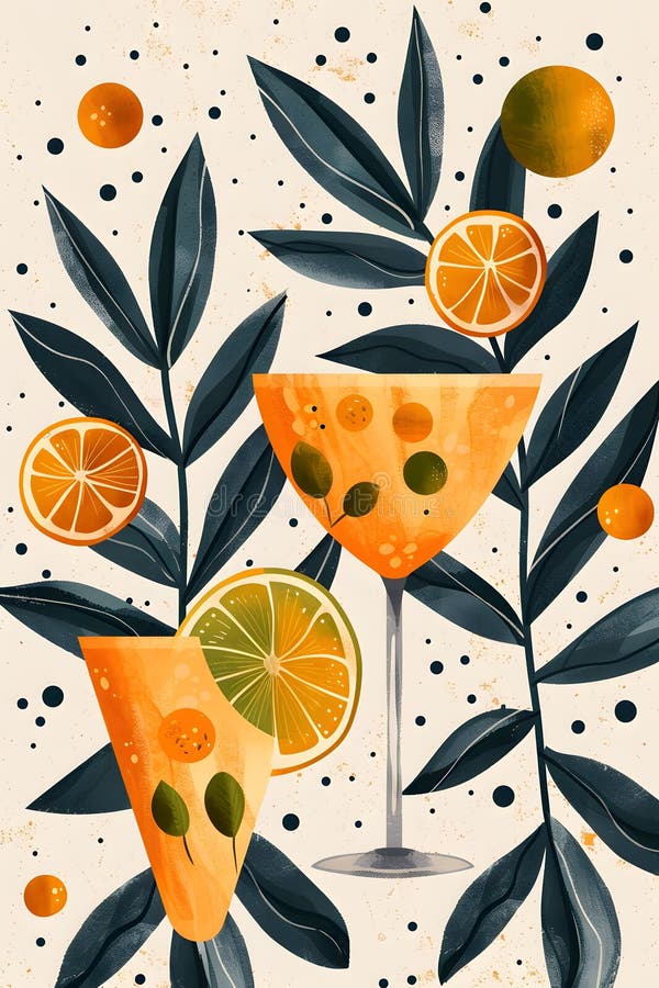 Refreshing Beverage: Digital Drawing of a Tropical Cocktail. Stock ...