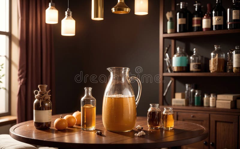 Refreshing Beverage Display Featuring Glass Pitcher and Golden Liquid ...