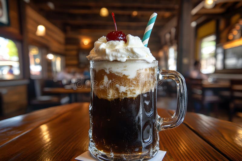 Refreshing Black and White Root Beer Float in Rustic Diner Setting ...
