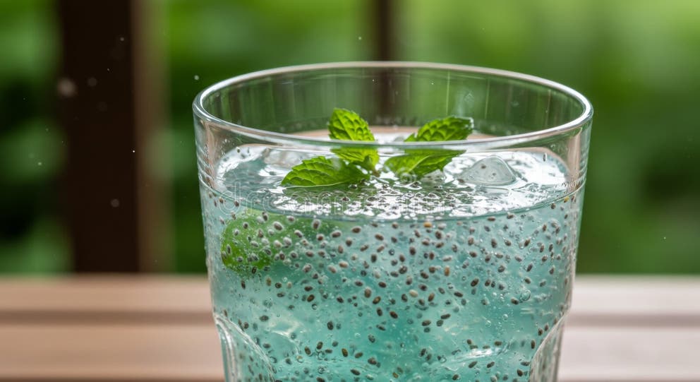 Refreshing Blue Chia Seed Drink with Mint Stock Illustration ...
