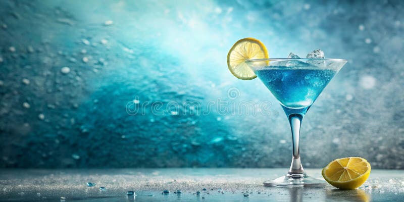 Refreshing Blue Cocktail with Ice and Lemon Garnish on a Textured ...