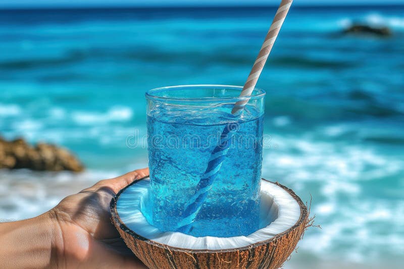 Tropical Blue Cocktail on the Beach Stock Illustration - Illustration ...