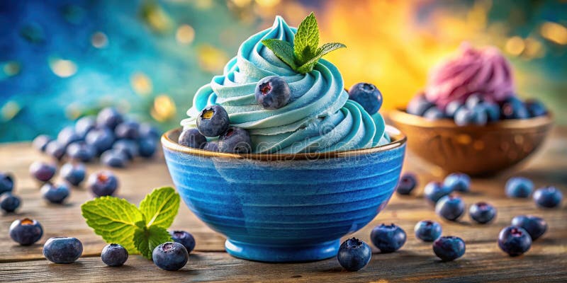 Refreshing Blue Frozen Yogurt with Blueberries in a Bowl. Generative AI ...