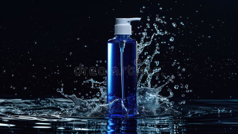 Refreshing Blue Liquid with Pump Dispenser and Water Splash Stock ...
