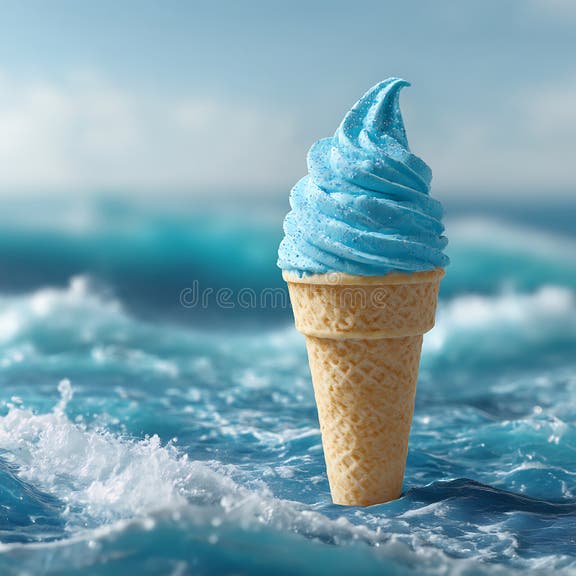 A Refreshing Blue Raspberry Ice Cream Cone that Represents a Calm Ocean ...