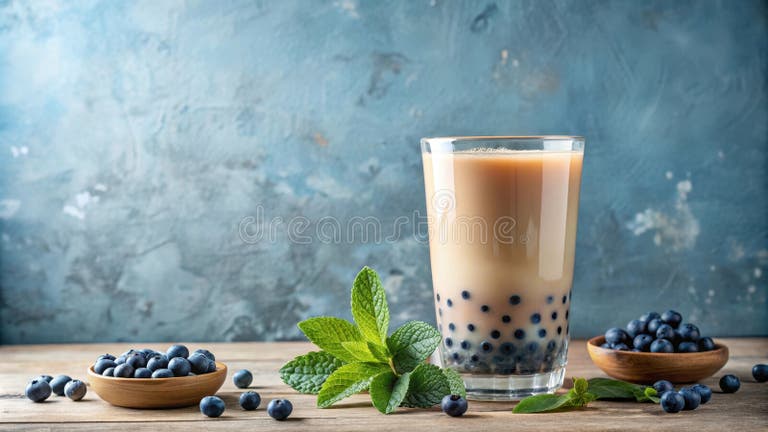 Refreshing Blueberry Boba Tea with Fresh Mint Garnish. Generative AI ...