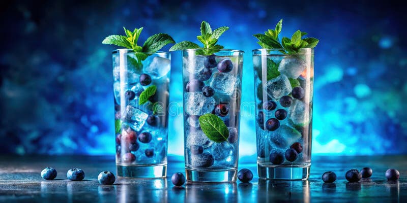 Refreshing Blueberry Mint Iced Beverage in Tall Glasses. Generative AI ...