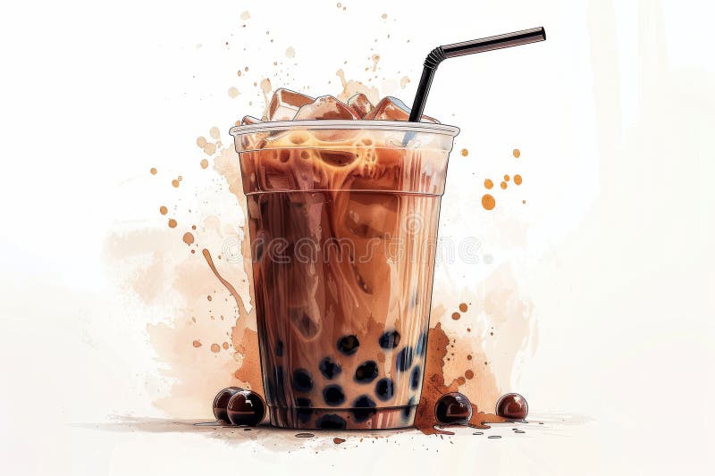 Refreshing Boba Tea in a Plastic Cup with Black Pearls and Ice Stock ...