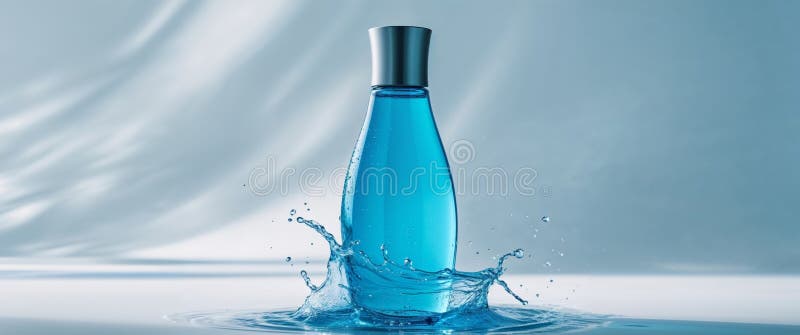 A Refreshing Bottle of Blue Liquid and Water Spray. Stock Image - Image ...
