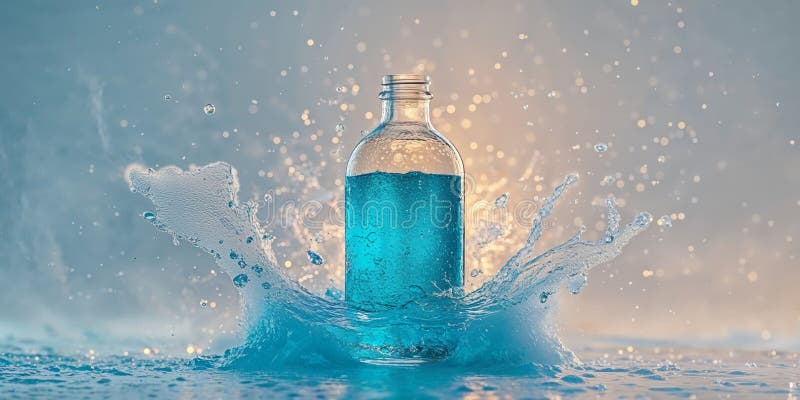 A Refreshing Bottle of Blue Liquid and Water Spray Stock Image - Image ...